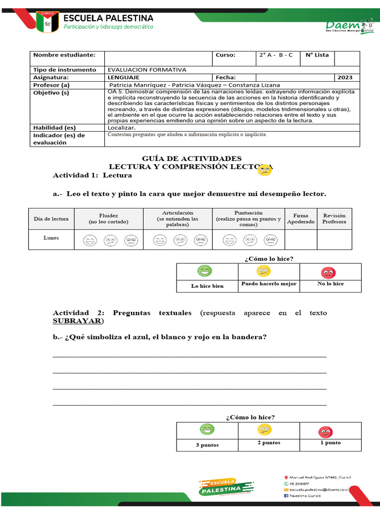 Comprension La Bandera | PDF | Evaluación | Narración