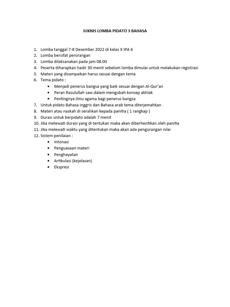 Juknis Lomba Pidato 3 Bahasa | PDF