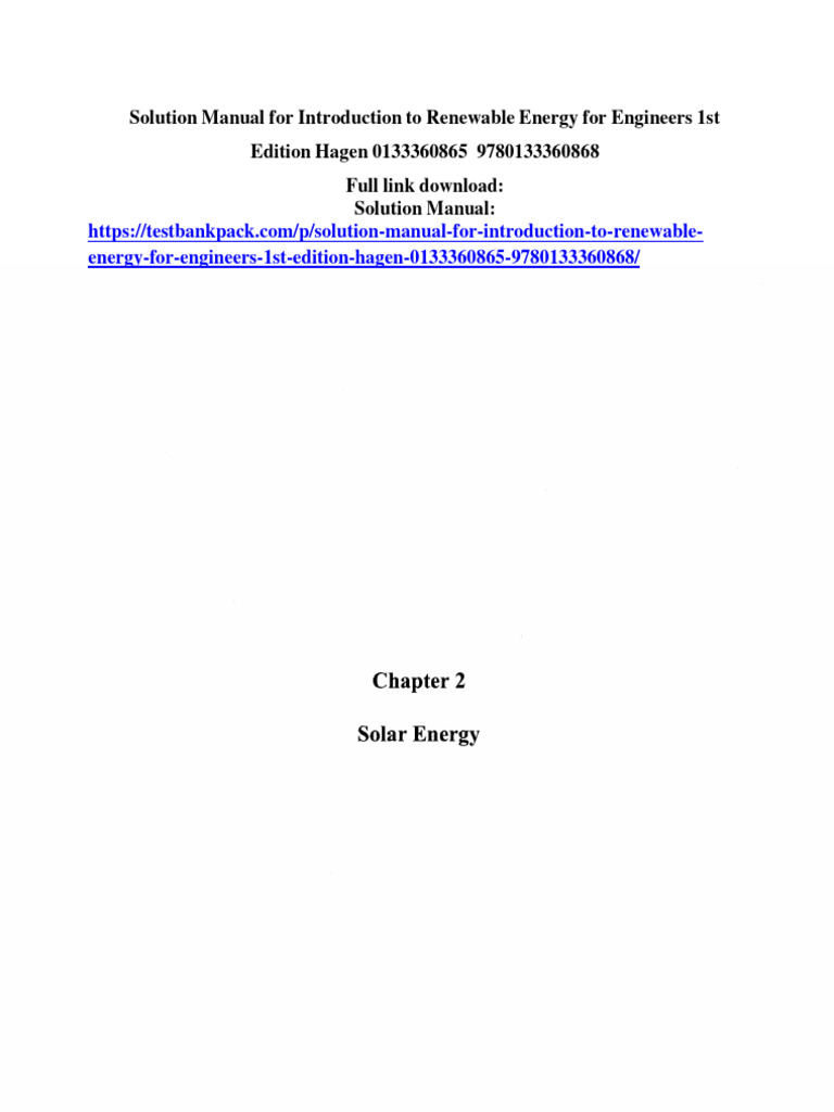 Solution Manual For Introduction To Renewable Energy For Engineers 1st ...