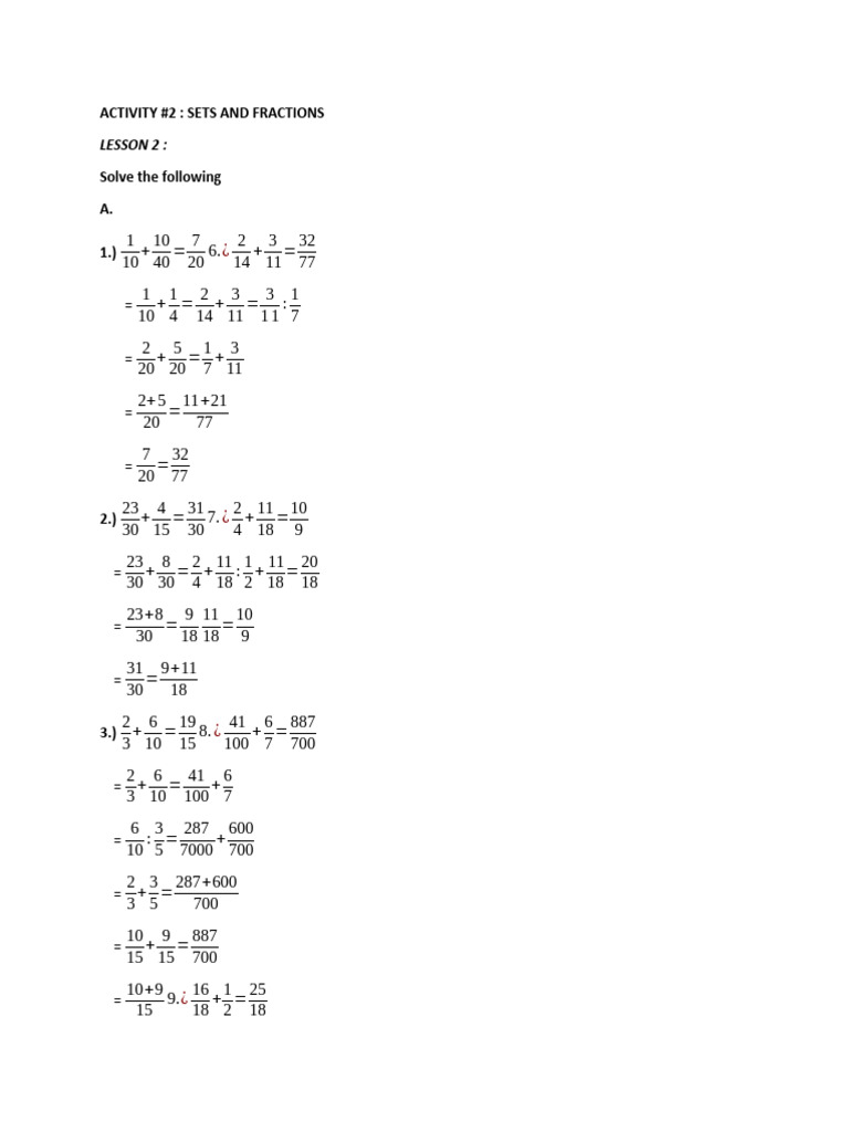 Assignment 2 Lesson 2 Sets and Fraction | PDF