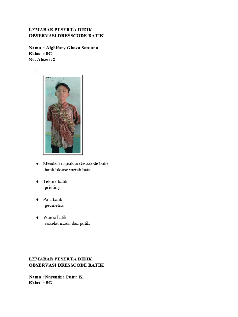 LKPD OBSERVASI DRESSCODE BATIK (1) | PDF