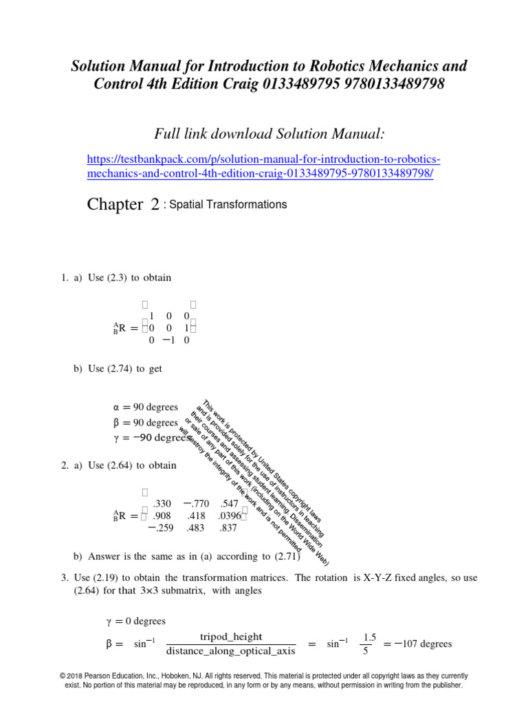 Solution Manual For Introduction To Robotics Mechanics and Control 4th ...