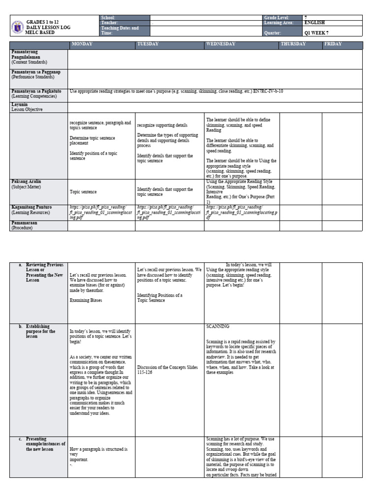 Melc DLL Eng 7 Week 7 Q1 Done | PDF