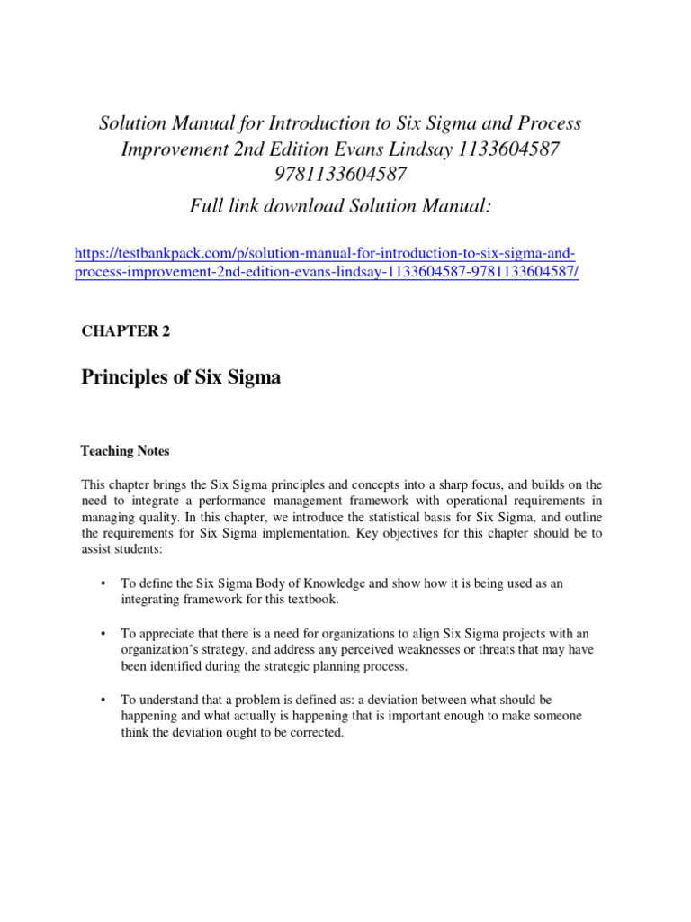 Solution Manual For Introduction To Six Sigma and Process Improvement 2nd Edition Evans Lindsay ...