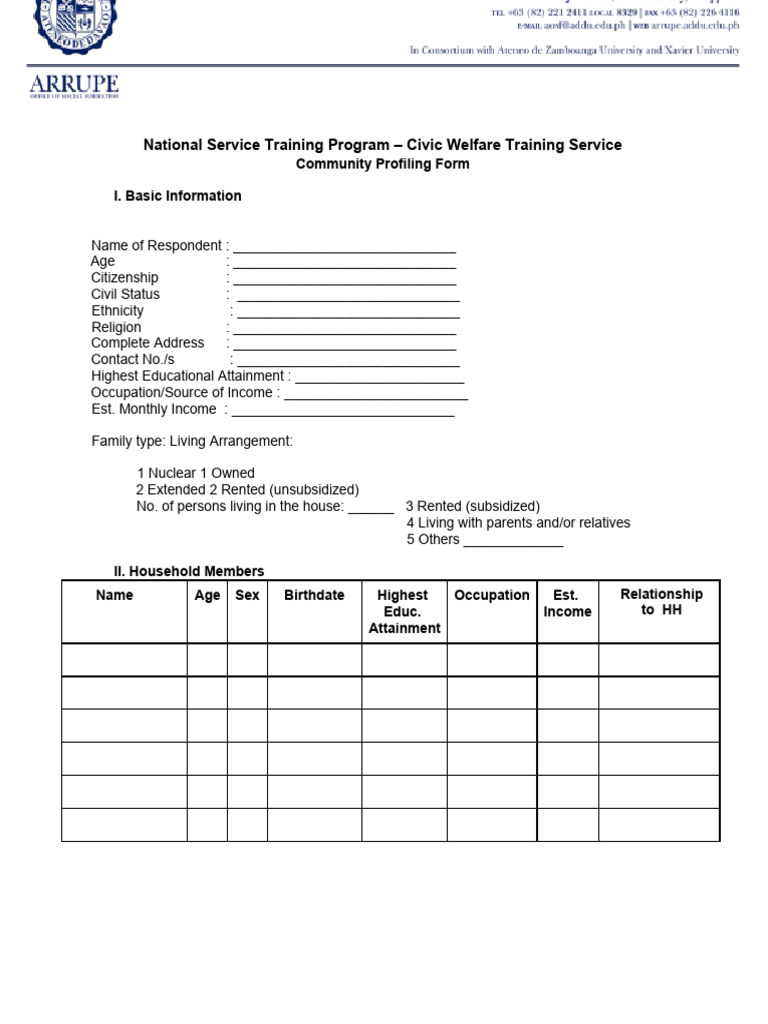 Community Profiling Form Template | PDF | Social Science