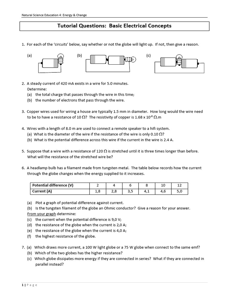 Tutorial Questions Electrical Concepts Pdf 4434