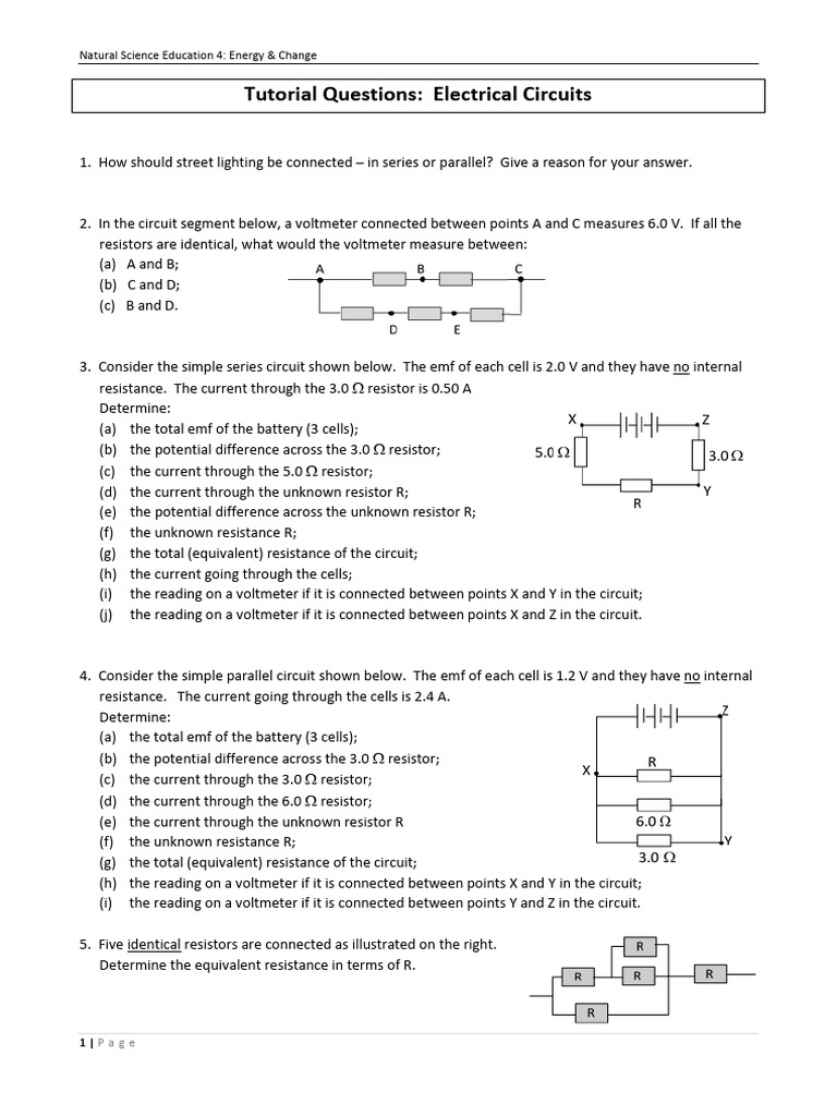 Tutorial Questions-Electrical Circuits | PDF