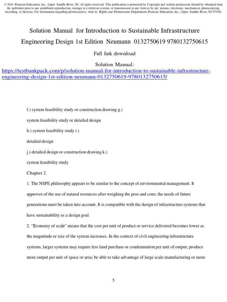 Solution Manual For Introduction To Sustainable Infrastructure Engineering Design 1st Edition ...