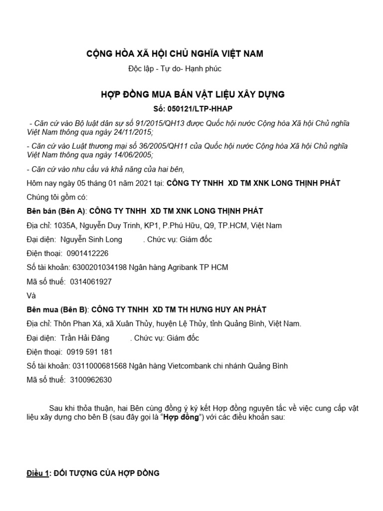 Hop Dong Mua Ban Vat Lieu Xay Dung | PDF