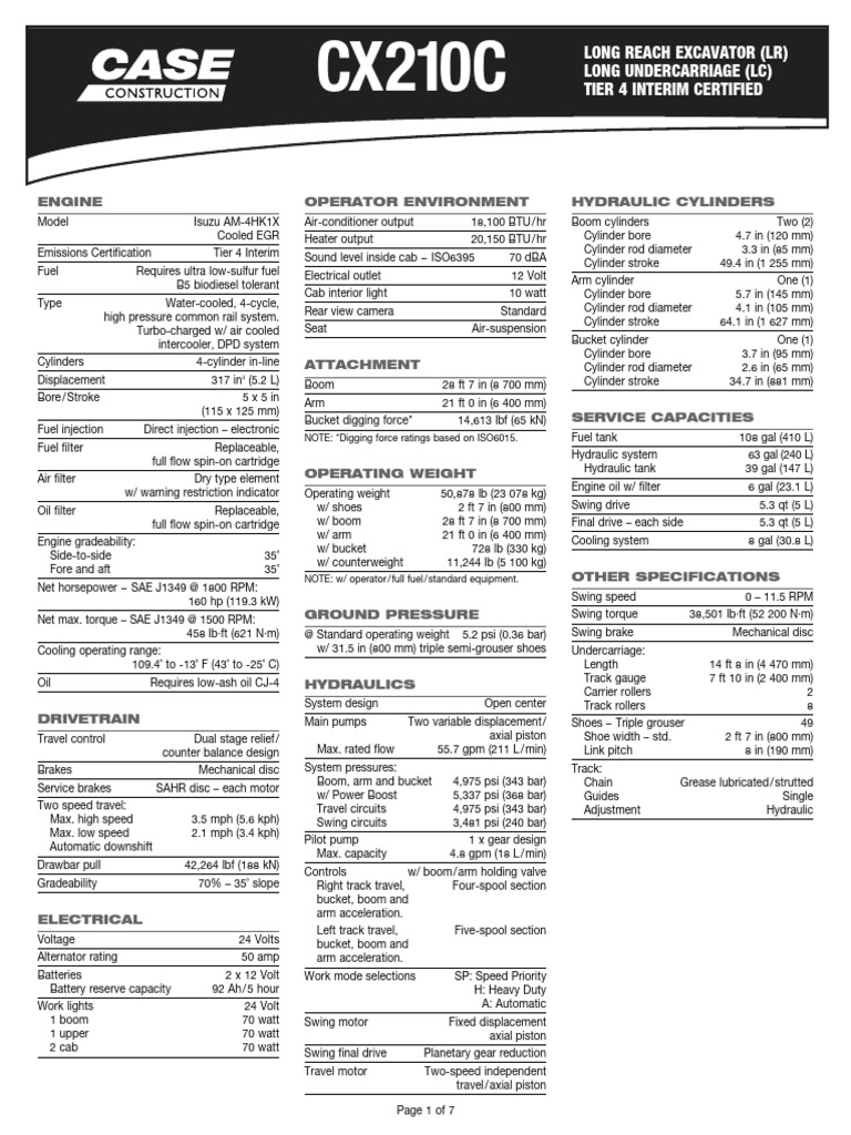 CX210C Expecificaciones | PDF | Technology & Engineering