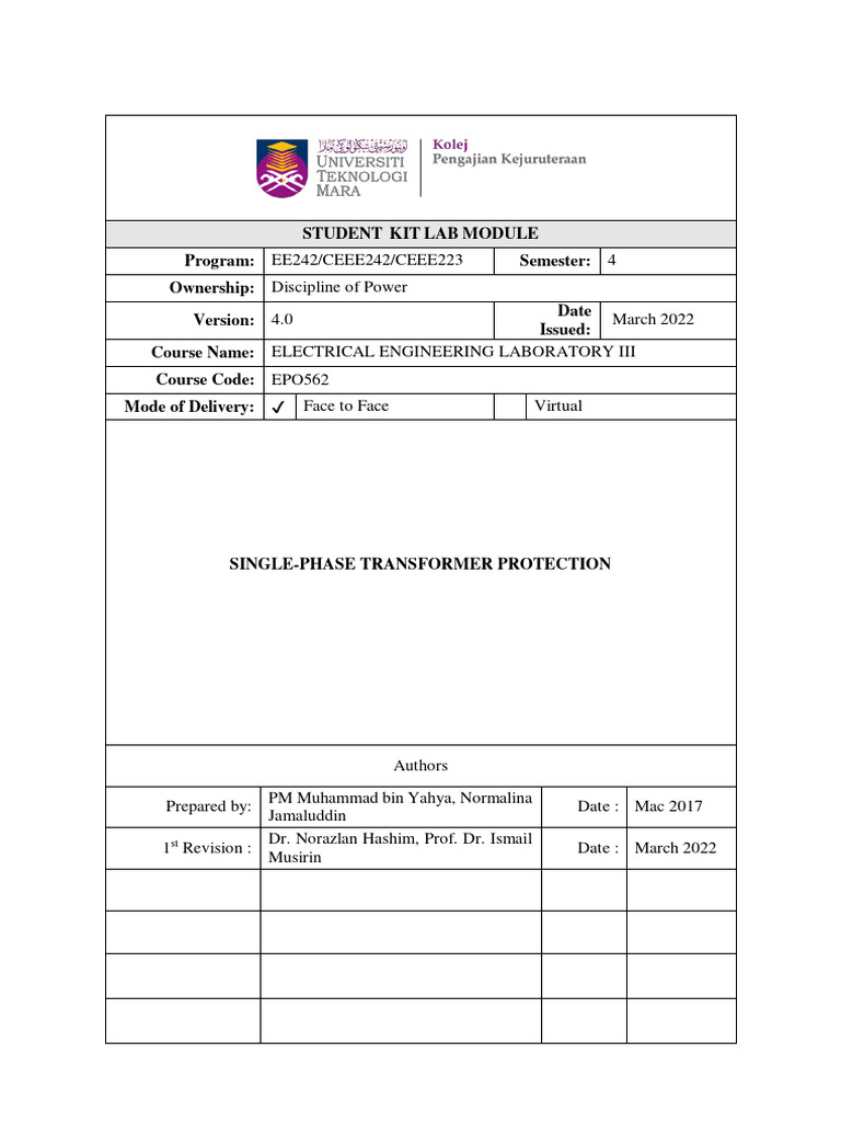 Epo562 - P8 F2F Student Kit | PDF | Transformer | Relay