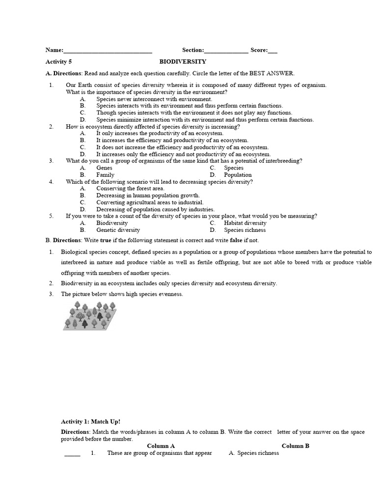 Science 9 Biodiversity Worksheet | PDF