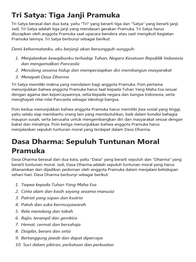 Tri Satya & Dasa Dharma Pramuka | PDF