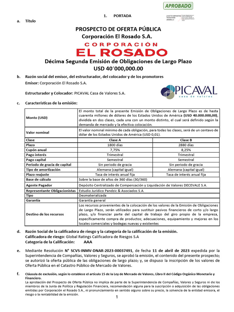 Prospecto Corporacion Rosado Obligaciones XII 2023 | PDF