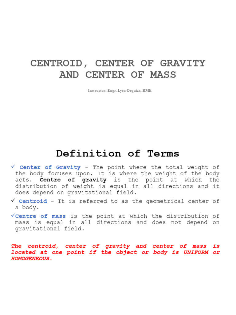Bes 058 - Centroid Center of Gravity and Center of Mass | PDF