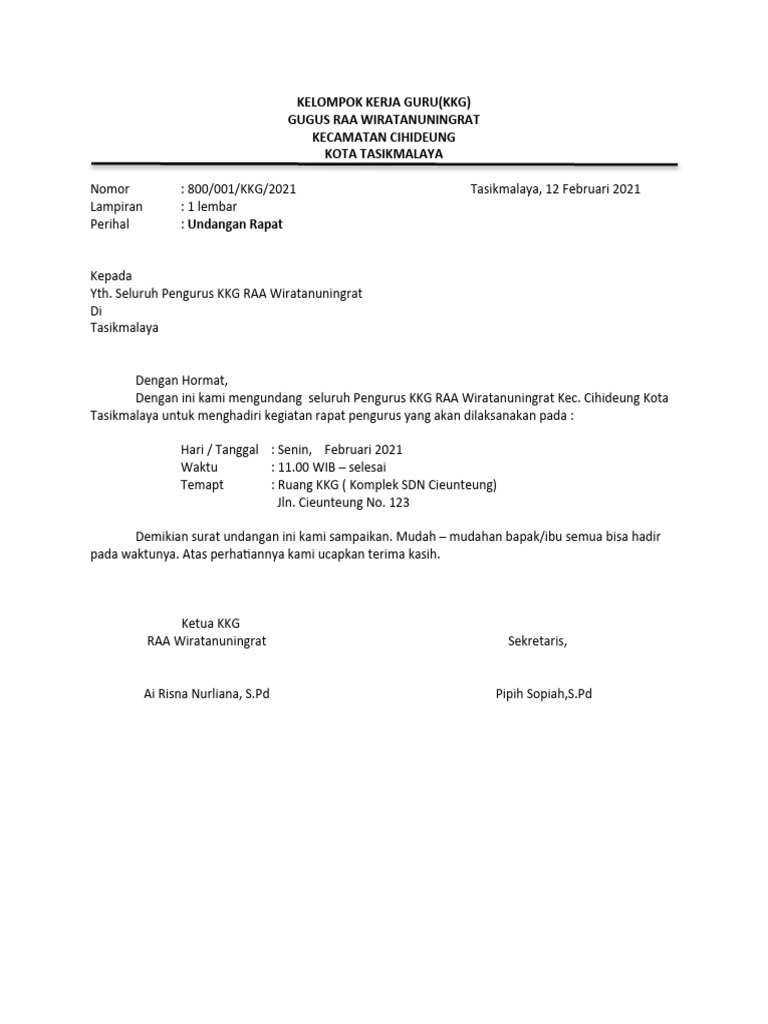 Surat Undangan Rapat KKG | PDF