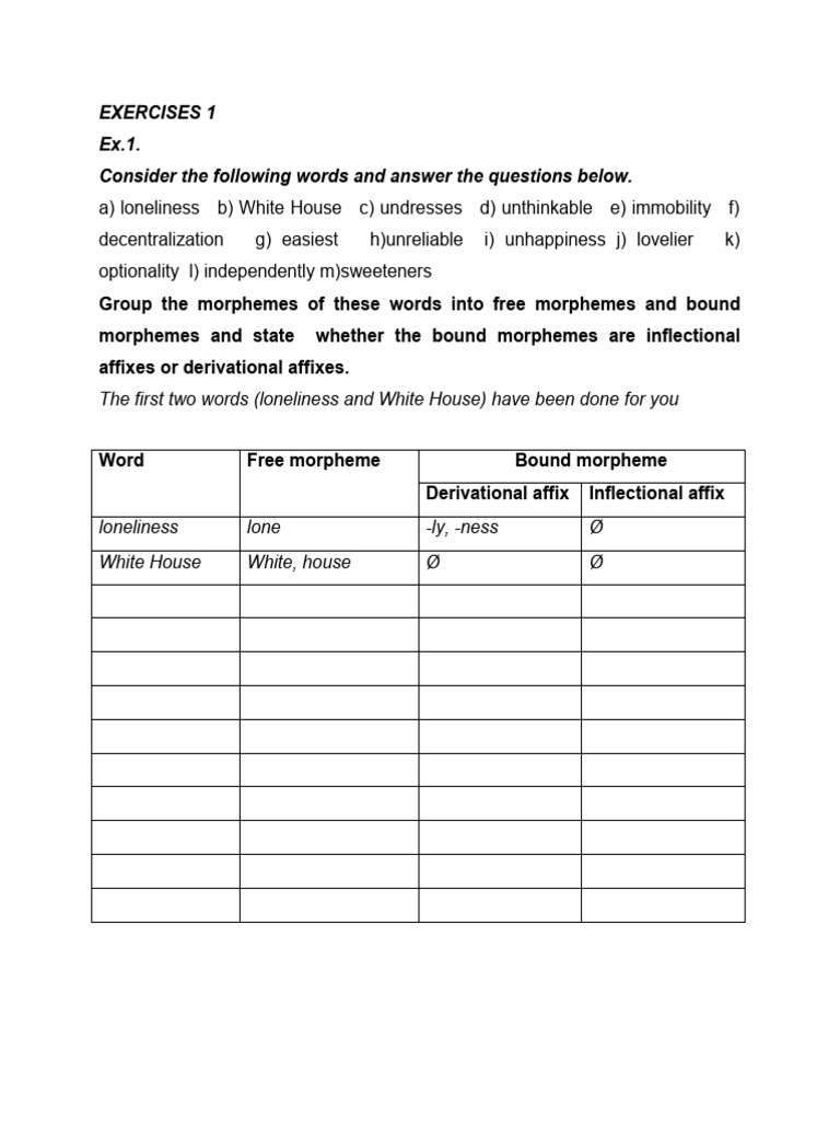 Morpheme Analysis and Word Formation Exercises | PDF | Language Arts ...