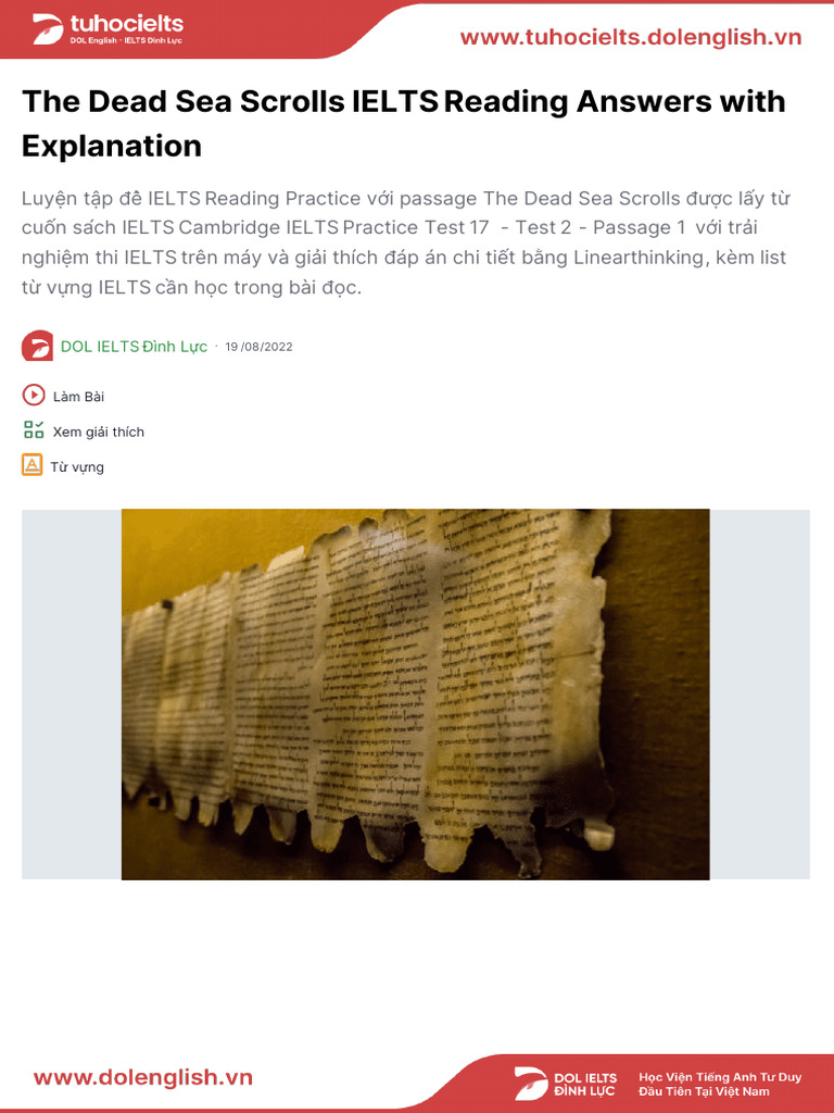 IELTS Reading: Dead Sea Scrolls Answers | PDF | Language Arts ...