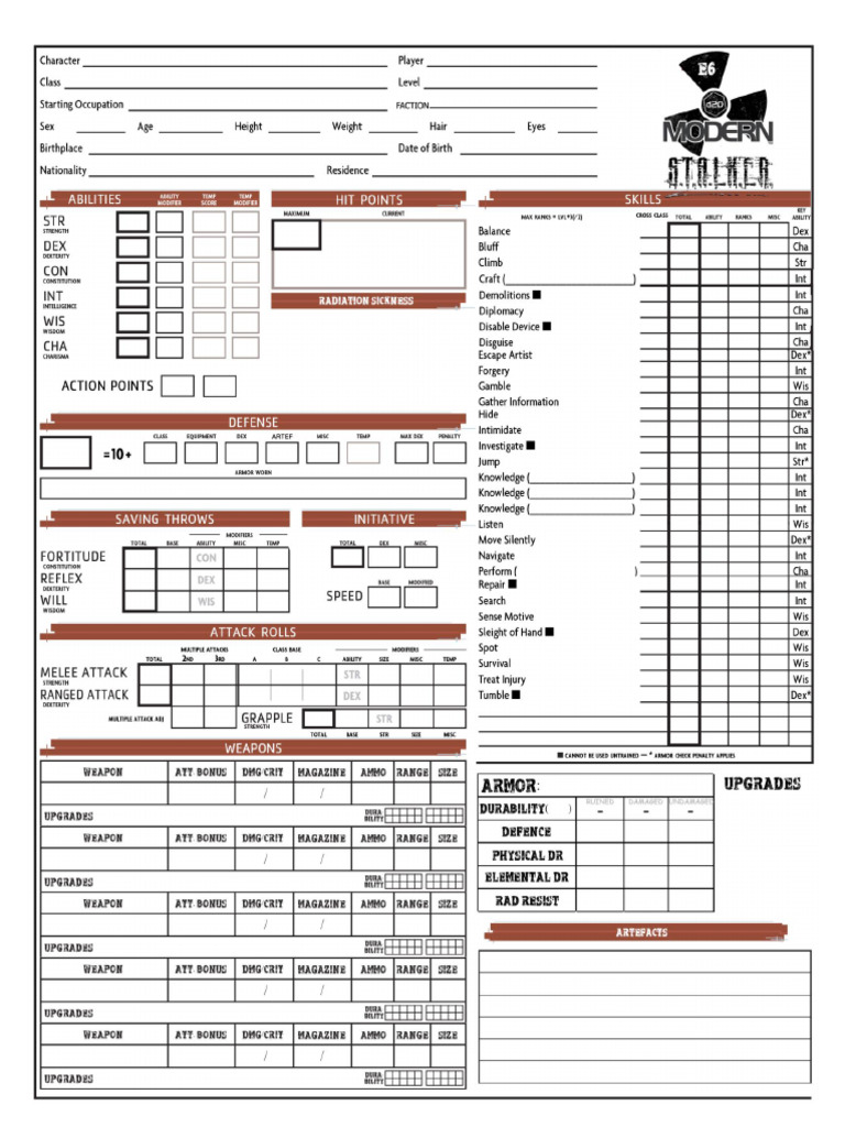 STALKER D20M Character Sheet | PDF