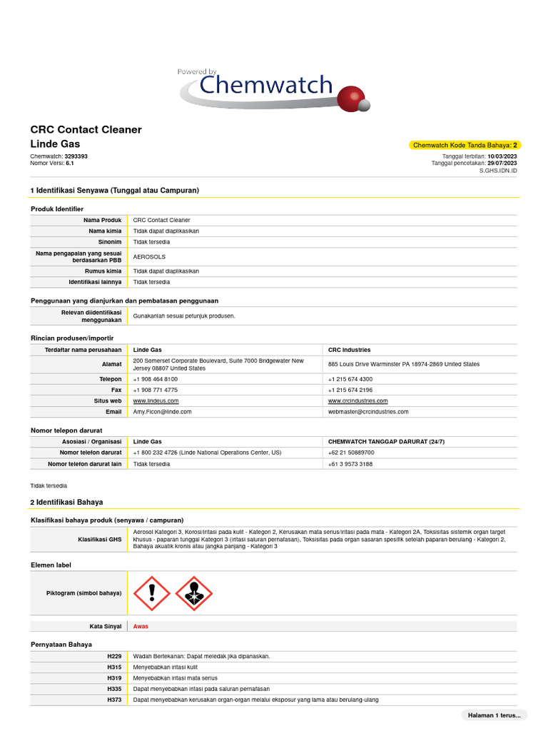 CRC Contact Cleaner - 2023 - March - 10 - IDN - ID | PDF
