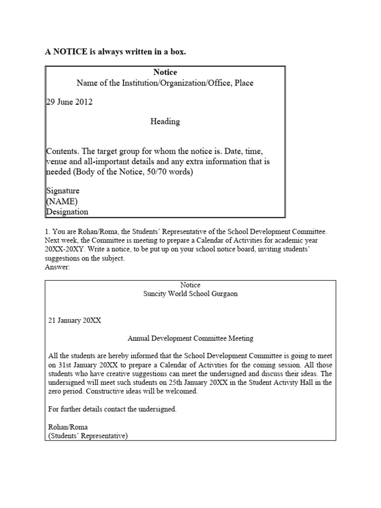 Notice Writing | PDF