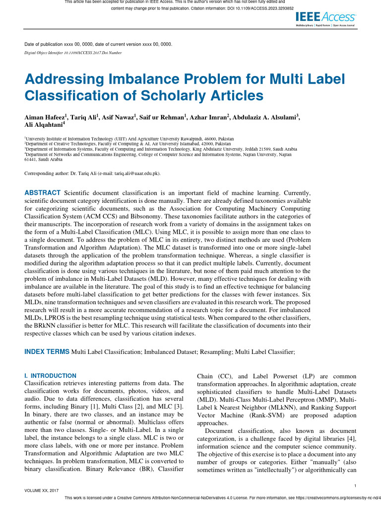 Addressing Imbalance Problem For Multi Label Class | PDF