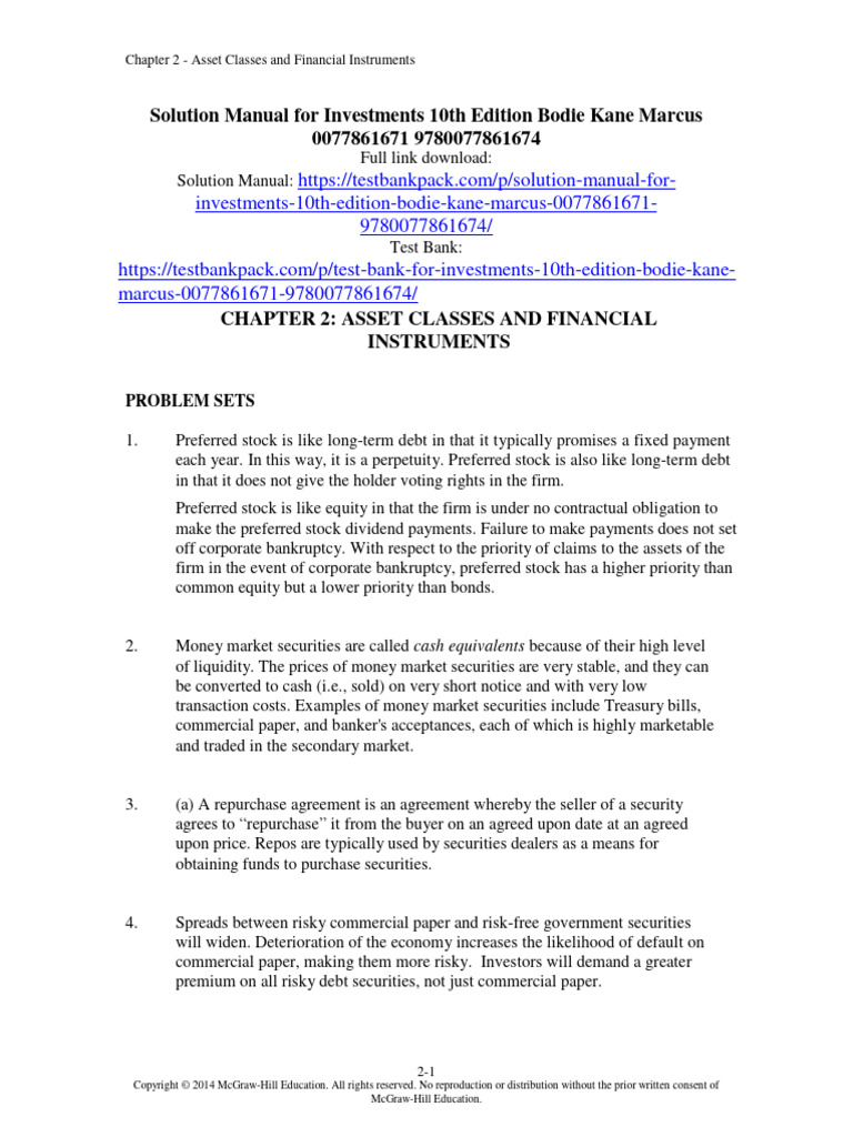 Solution Manual For Investments 10th Edition Bodie Kane Marcus ...