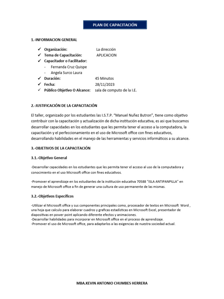 Modelo - Plan de Capacitación ADEM 1F | PDF