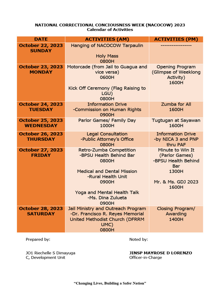 Guagua DJFD National Correctional Consciousness Week Nacocow Calendar ...