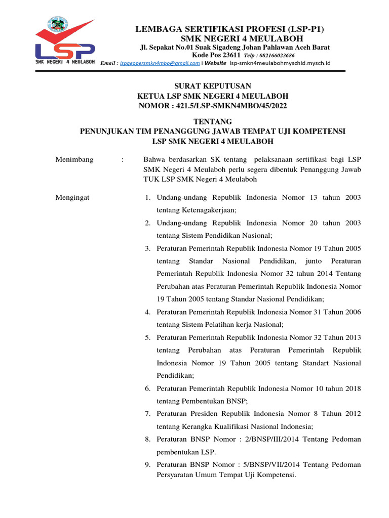 Contoh. SK Penanggung Jawab Tuk | PDF