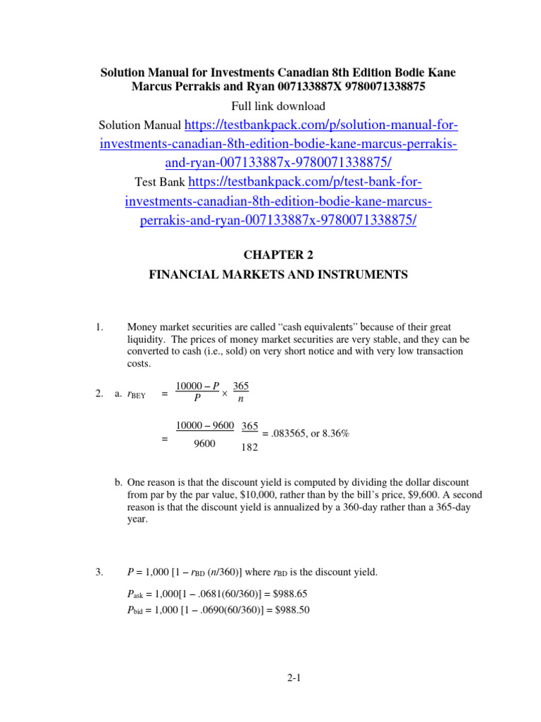 Solution Manual For Investments Canadian 8th Edition Bodie Kane Marcus ...