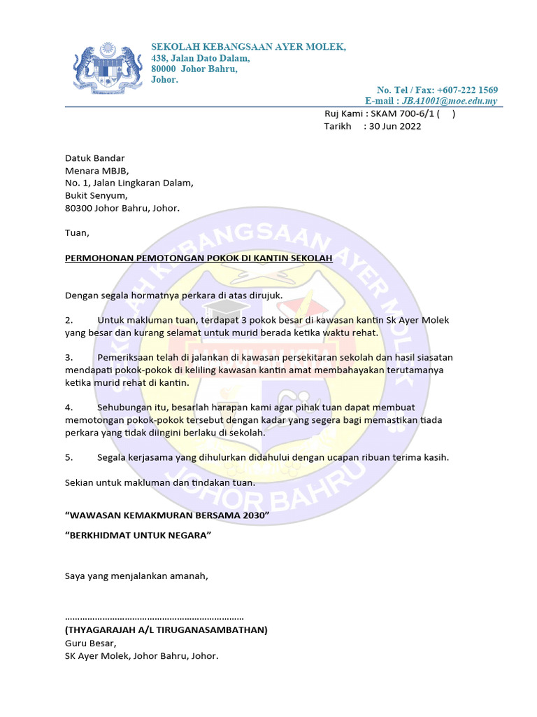 Surat Potong Pokok MBJB | PDF