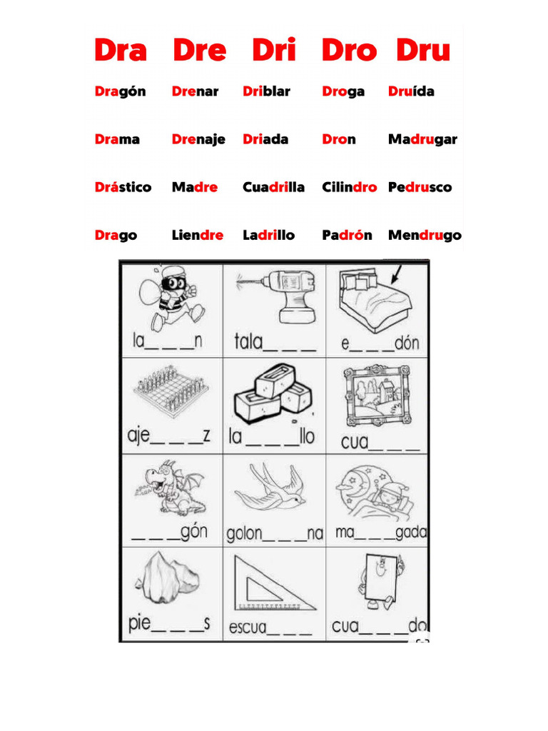 Silabas DRA-DRE-DRI-DRO-DRU | PDF