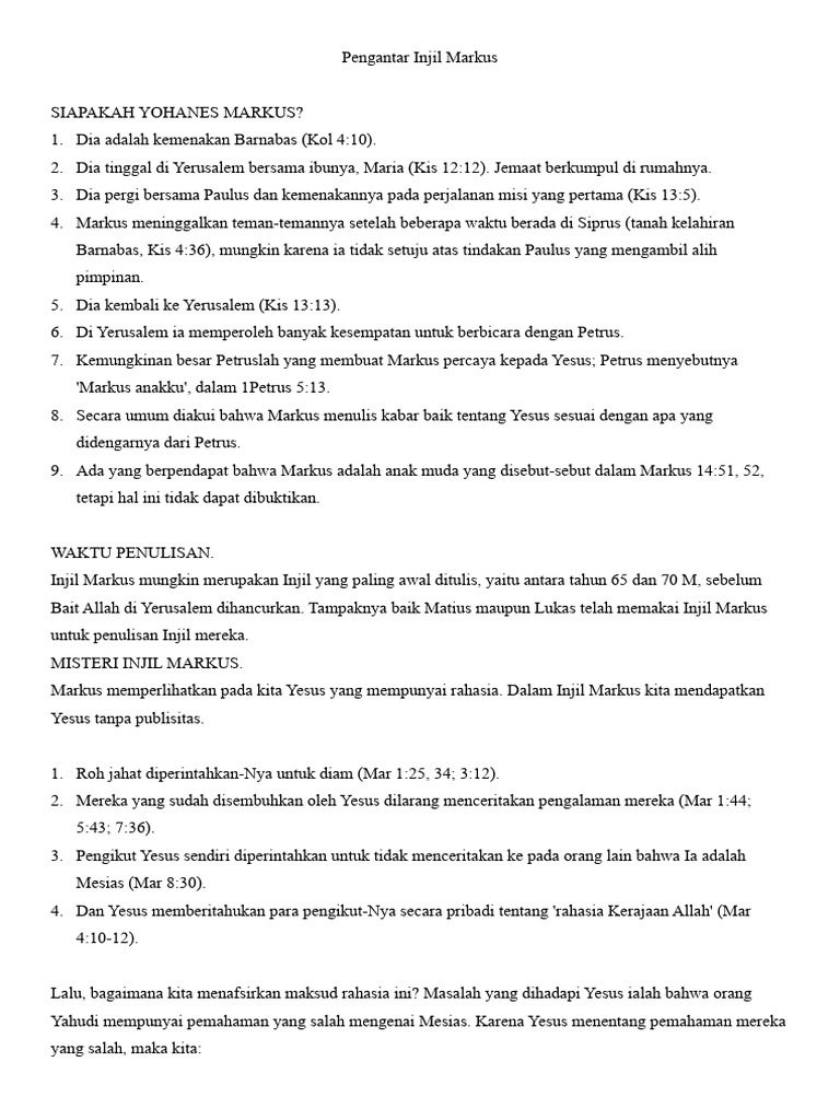 Injil Markus | PDF