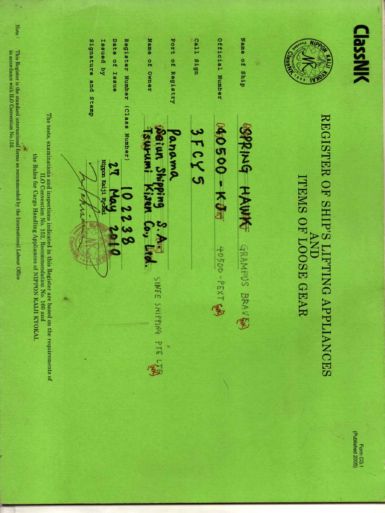 Certificate of Ship Cranes With The Annual Survey - 20230606 | PDF