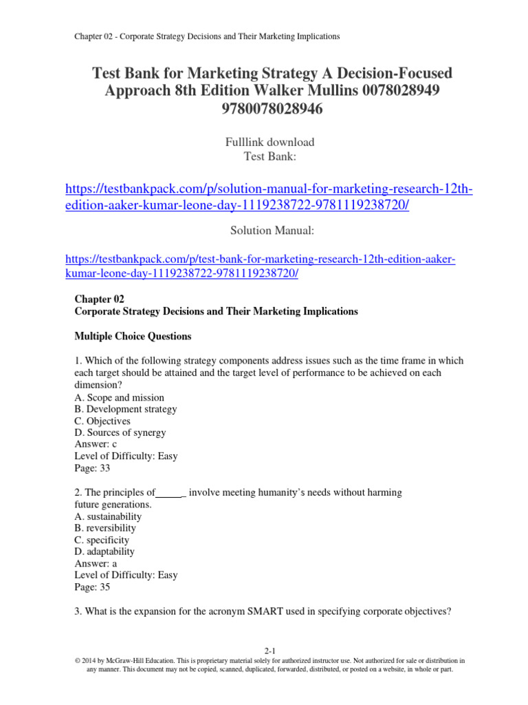 Test Bank For Marketing Strategy A Decision Focused Approach 8th ...