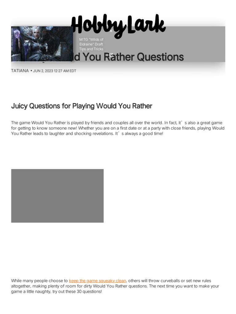 30 Dirty Would You Rather Questions - HobbyLark | PDF