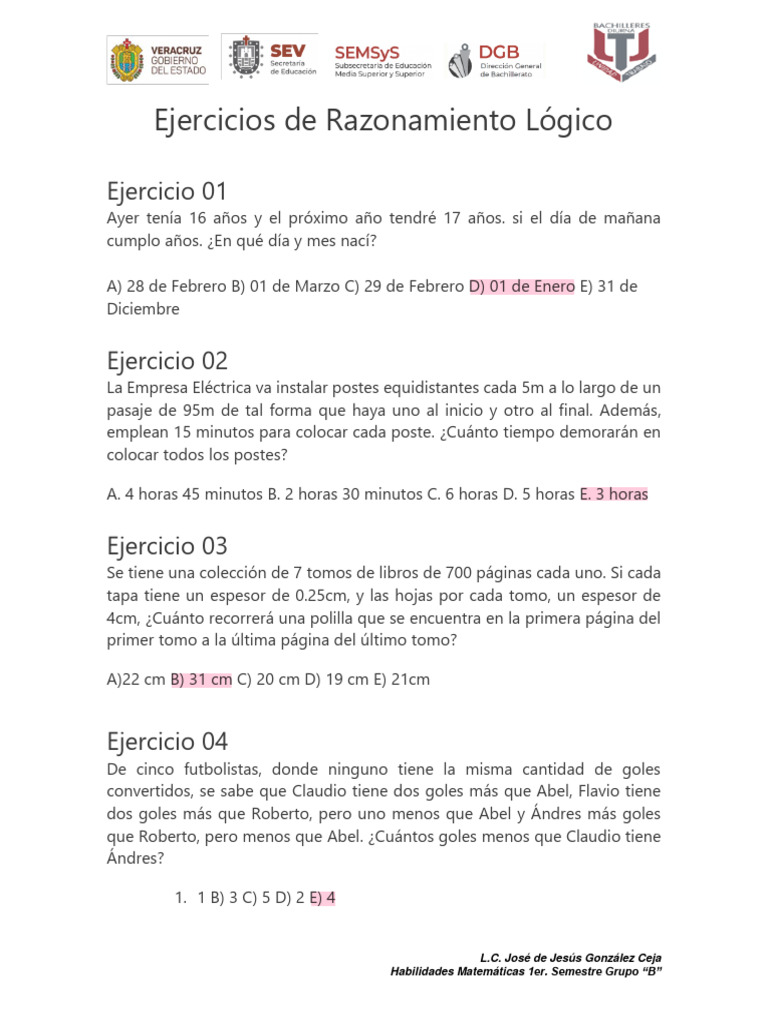 Ejercicios de Razonamiento Lógico | PDF