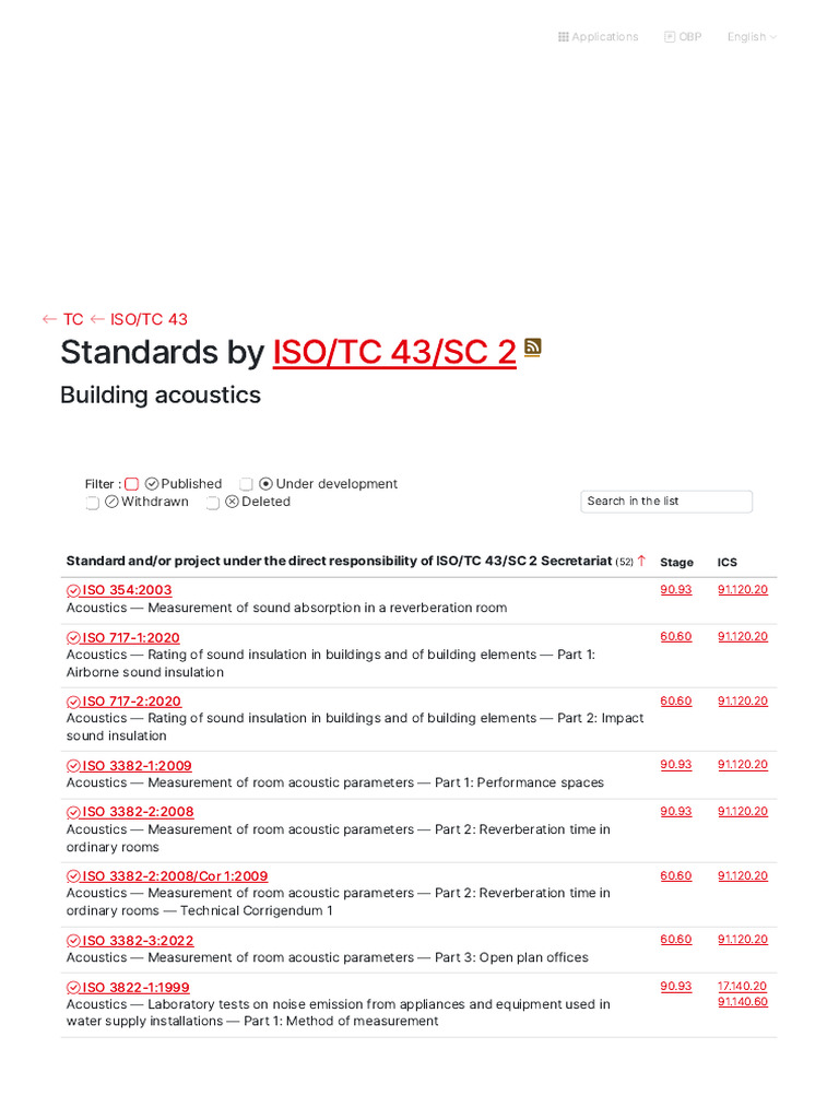 ISO/TC 43 Building Acoustics Standards | PDF | Technology & Engineering