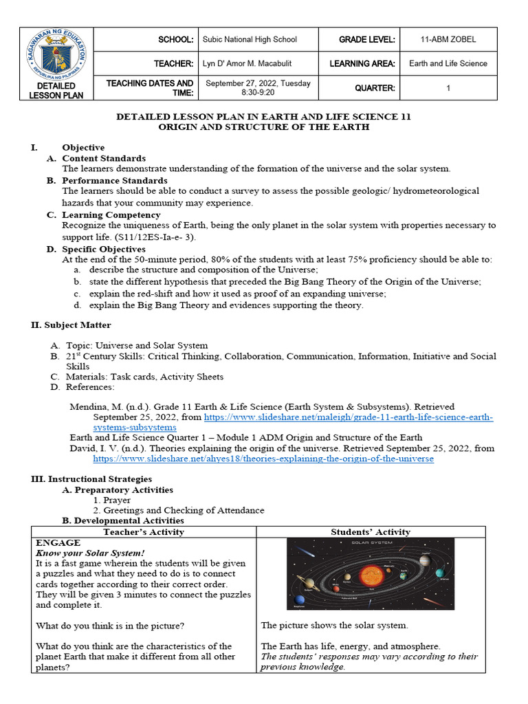 0926-0930 - Earth and Life Science - Detailed Lesson Plan | PDF