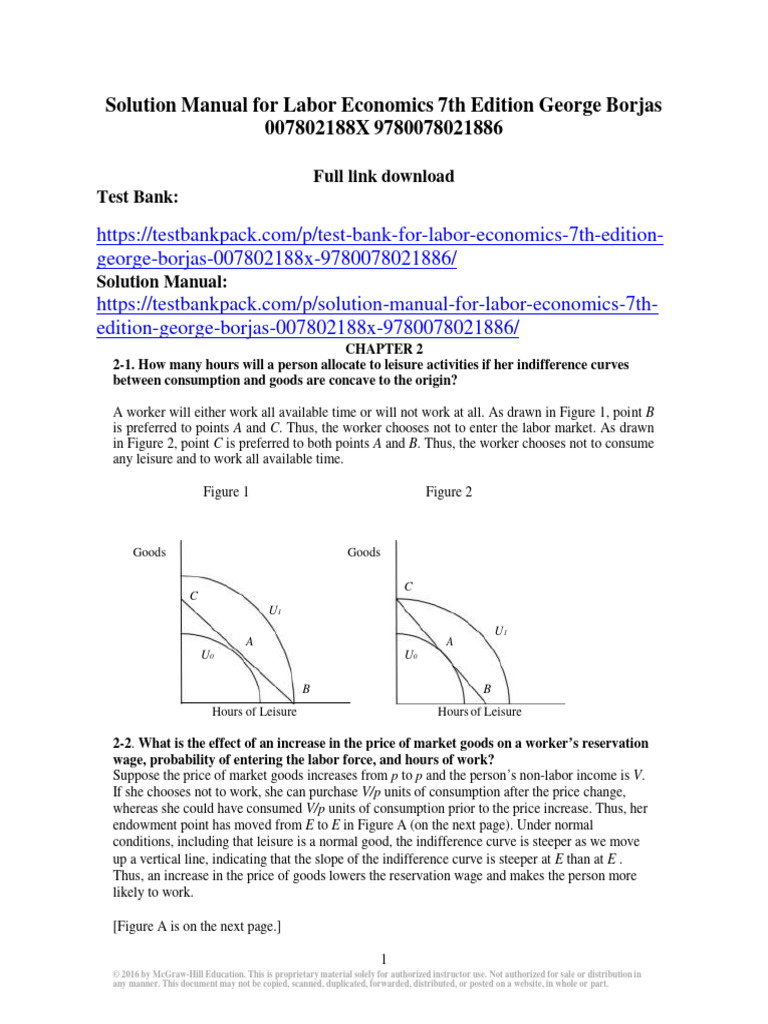 Solution Manual For Labor Economics 7th Edition George Borjas 007802188X 9780078021886 | PDF