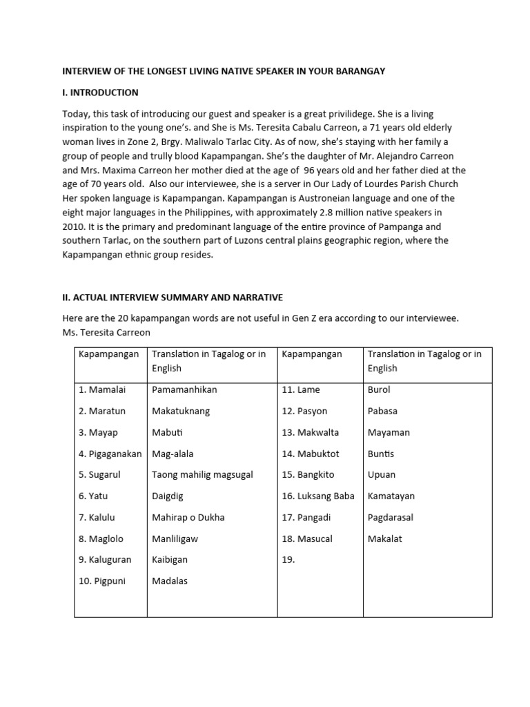 Kapampangan Language Insights from Elderly | PDF