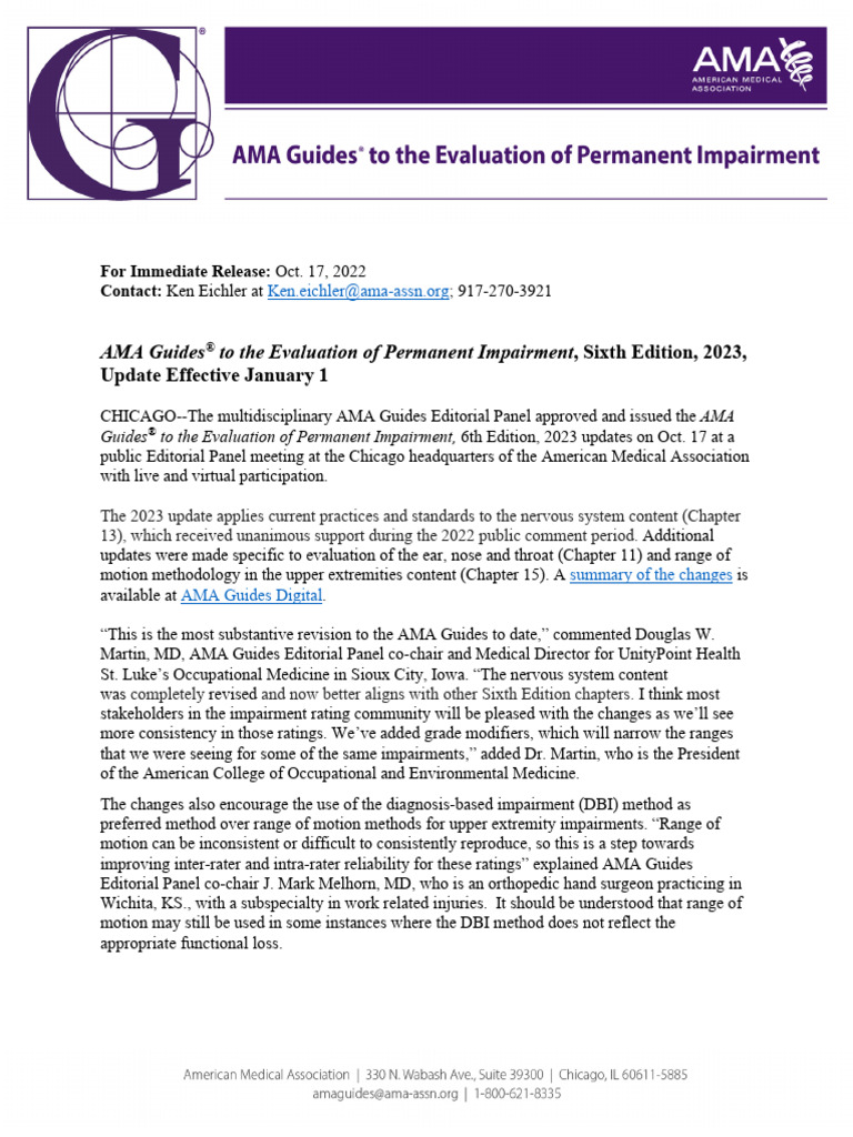 AMA Guides Sixth 2023 Press Release Final | PDF | American Medical ...