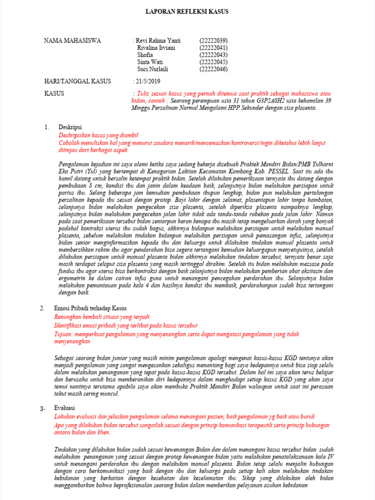 Laporan Refleksi Kasus | PDF