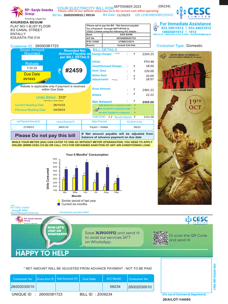 September 2023 CESC Electricity Bill | PDF
