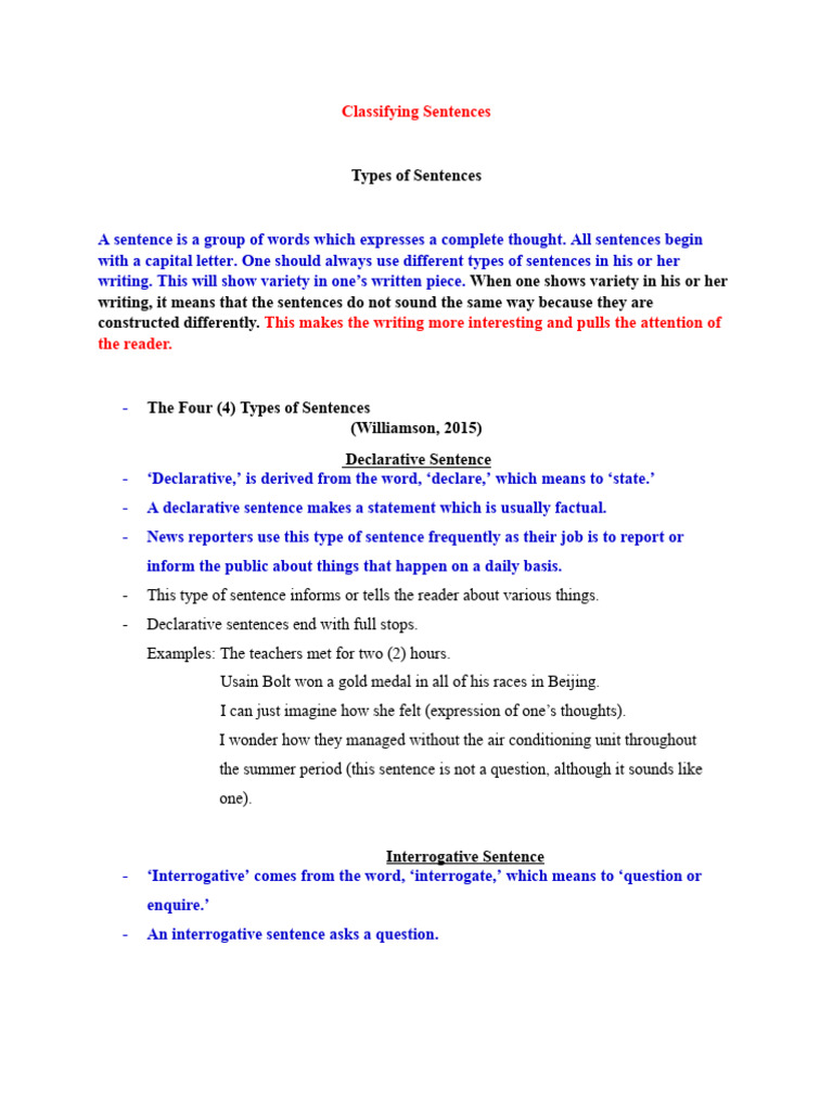 Types of Sentences - Notes (Edited) | PDF