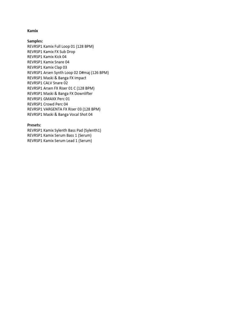 Kamix Demo Sample List | PDF