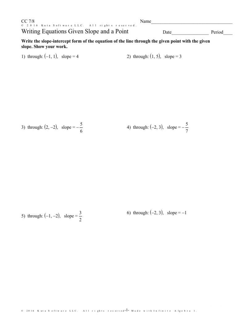 Writing Equations Given Slope and A Point | PDF