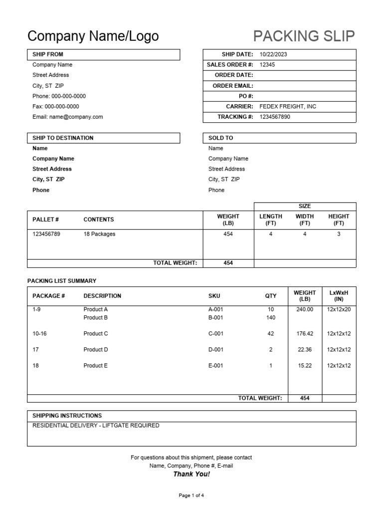 Packing Slip For Pallet | PDF