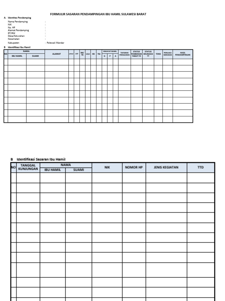 Formulir Pendampingan Bumil Sulbar | PDF